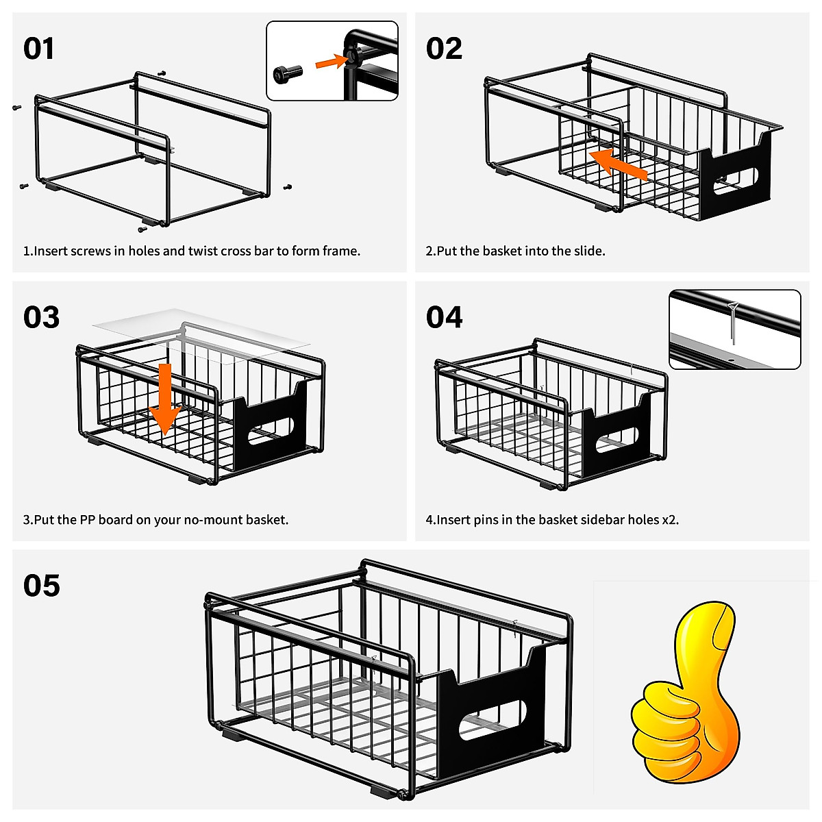 Under Sink Organizers and Storage - Under Cabinet Organizer for Bathroom, Kitchen, Living Room, 1 Tier Metal Shelf Basket Holds up to 50lbs for Bathroom,Black
