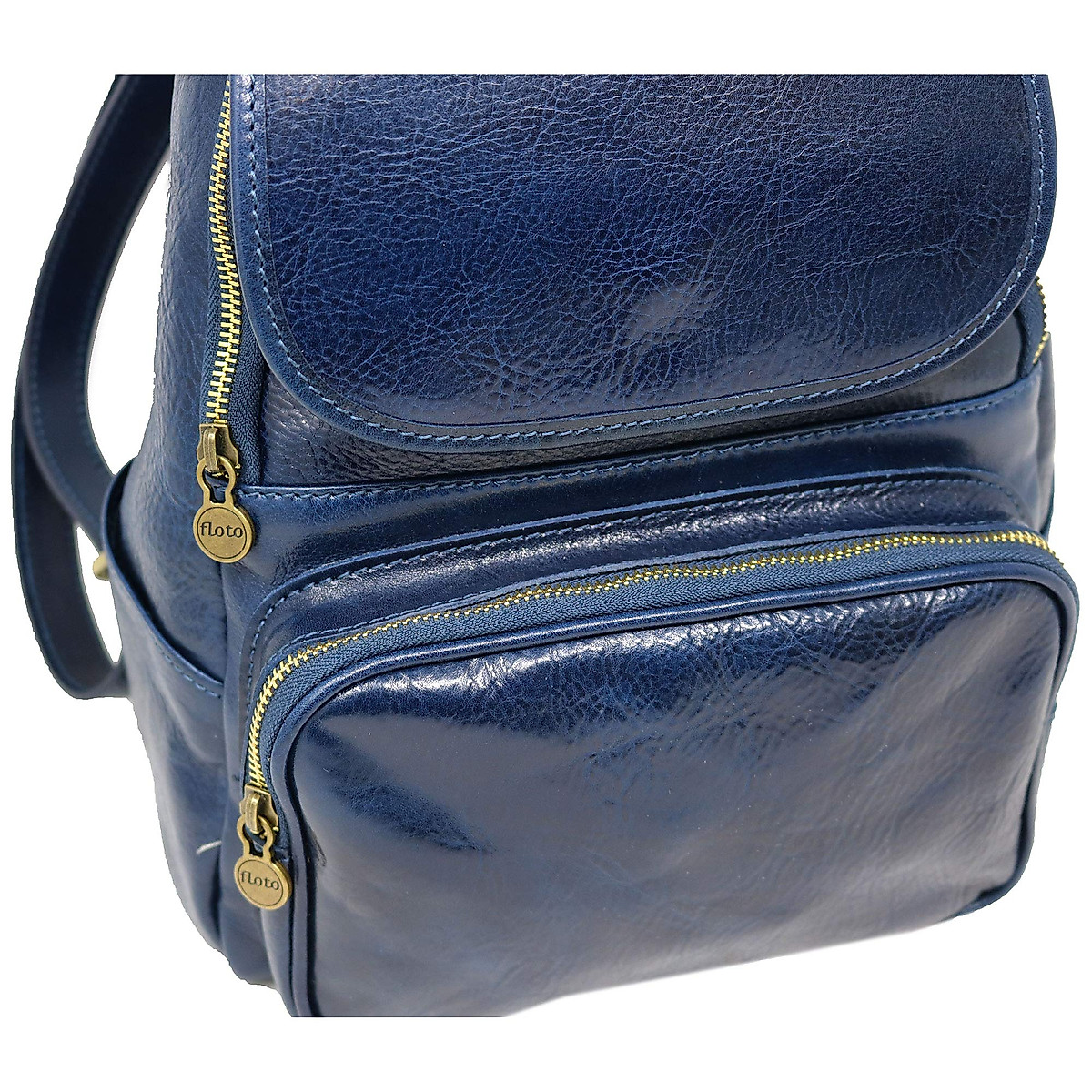 Floto Livorno Full Grain Leather Backpack Knapsack (Navy Blue)
