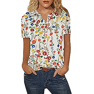 Women Casual Summer Fashion Top V Neck Print T Shirt Short Sleeves Tunic Shirt Loose Fit Short Sleeve Lace Party Blouse,Oversized T Shirts for Women Graphic Tee Y2K