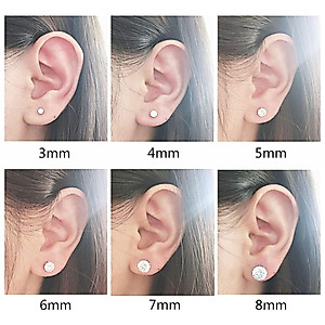 6 Pairs Shiny Round Cubic Zirconia Surgical Steel Stud Earrings Tragus Helix Conch Piercing Cartilage Sets