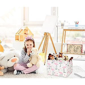 DDBASKET Flamingo Pink Basket Nursery Girl Baby Storage Basket Rectangular Cute Pattern Kids Toy Storage Bin Organizer Book Shelf Basket Baby Girls Flamingo Room Decor(Love Flamingo)