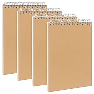 Songaa Spiral Notebook A5 4 Pack - Top Bound Hardcover Spiral Notebook Ruled Lined Journal Notebook Bulk, Kraft Paper Cover College Ruled Spiral Bound Notebook for Student Office School Supplies