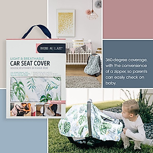 Bebe au Lait Classic Muslin Car Seat Cover -Perfect Baby Car Seat Covers for Babies, Car Seat Canopy, Unisex Baby Car Seat Cover- Easy Snap Straps, Fully Zippered Opening, Breathable- Green