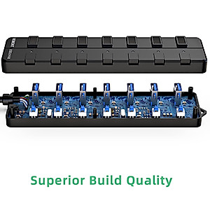 VEMONT USB hub,Computer Peripheral Equipment 7-Port USB 3.0 hub with 5V2A Power Adapter and Individual On/Off Switches,USB Charging hub 4ft/1.2m Long Cable