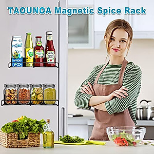 TAOUNOA 4pcs Magnetic Fridge Shelf - 2pcs Large Magnetic Spice Rack for Refrigerator and 2pcs Small Magnetic Refrigerator Organizer, Black