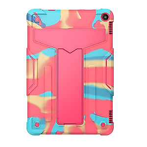 UUcovers Kindle Fire HD 10 & 10 Plus Tablet Case (Only Fits 11th Generation, 2021 Release) with Kickstand Shockproof 3 in 1 Heavy Duty Rugged Hybrid Hard PC & Soft Silicone Cover, Rainbow & Rose Red