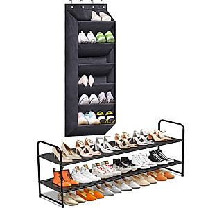 SLEEPING LAMB Long 2-Tier Stackable Wide Shoe Rack for Closet and Black Shoe Organizer Over The Door for Samll Space Storage