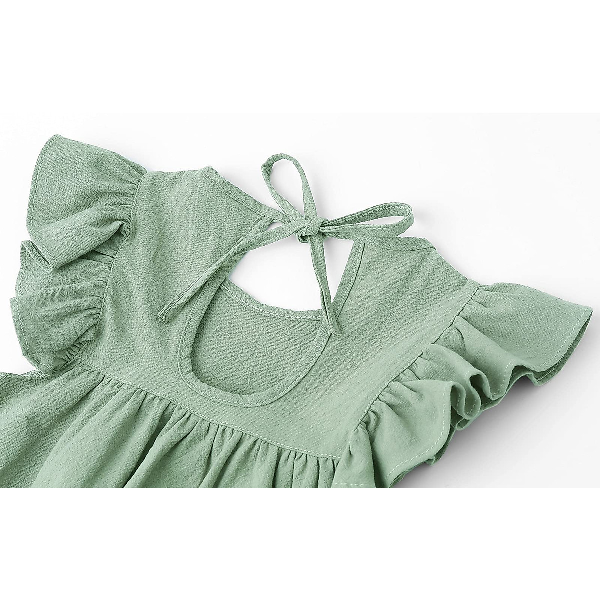 JNKLWPJS Toddler Baby Girl Cotton Linen Ruffle Halter Sleeveless Kids Casual Beach Party Dresses Green 90CM