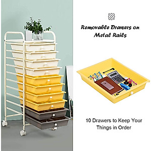 Giantex Plastic Boxes 10 Drawer Rolling Organizer Cart Utility Storage Tools Scrapbook Paper Multi-Use (Yellow)