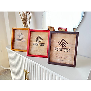 Red Wooden Picture Frame 11x14 - Natural Rustic Solid Wood Thick Borders, Wall Mount and Table Top Display
