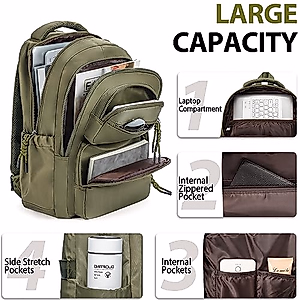 AUGUST 18 Casual Laptop Backpack, 14 inch Laptop Travel Backpack for Women, Water Resistant Casual Bag for Work Travel Commute, Army Green
