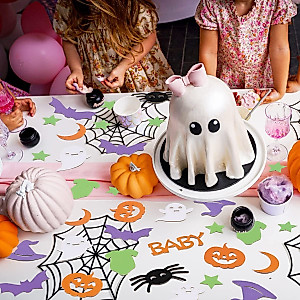 Halloween Baby Shower Confetti Orange Purple Green Black Party Table Scatter Confetti Baby Wear Spider Pumpkin Bat Hat Ghost Moon Star Table Decor for Halloween Baby Shower Party 200 PCS