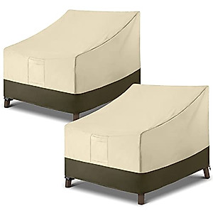SunPatio Outdoor Patio Chair Covers 2 Pack, Durable Waterproof Lounge Deep Seated Chair Cover, UV Resistant Oversized Club Chair Cover, Patio Furniture Covers, Beige and Olive, 37W x 40D x 30H Inch