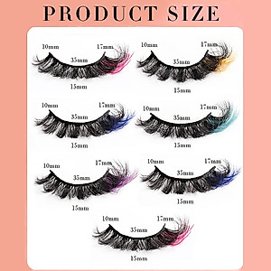 Uranian False Eyelashes Colored Fluffy Faux Mink Lashes Dramatic Colorful Russian Strip Eye Lashes with Color Natural Look Lashes Long Volume Fake Eyelashes for Women and Girls(7 Pairs)