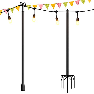 addlon String Lights Poles for Outdoors (1 x 10ft), Heavy Duty Designed to Use Year-Round for Your Garden, Patio, Wedding, Party, Birthday Decorations-Black