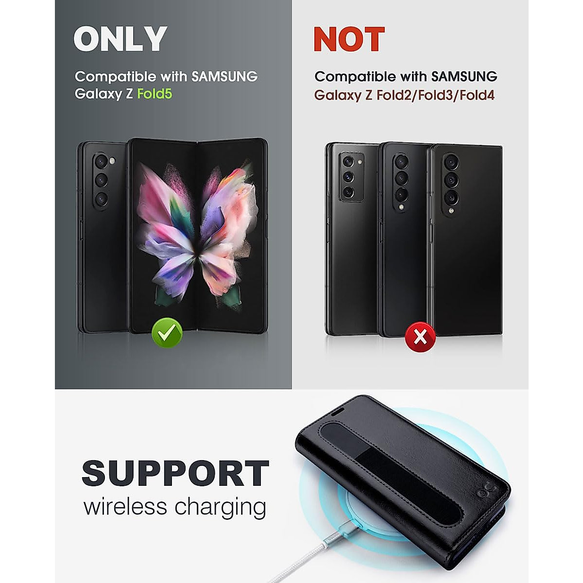 OCASE Case for Samsung Galaxy Z Fold 5 5G Wallet Case with S Pen Holder, PU Leather Flip Folio Case with Card Slots RFID Blocking Kickstand Phone Cover 7.6 Inch for Galaxy Z Fold5 5G (2023)-Black