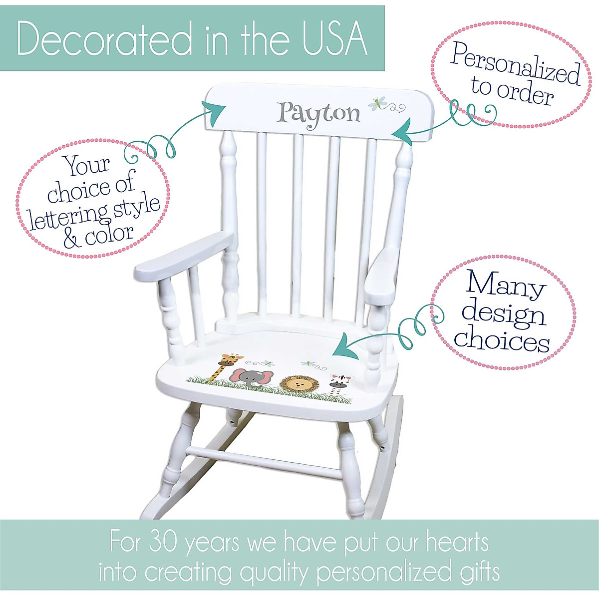 My Bambino Girl's Personalized White Wood Rocking Chair Toddler Baby Gift (Lavender Butterfly)