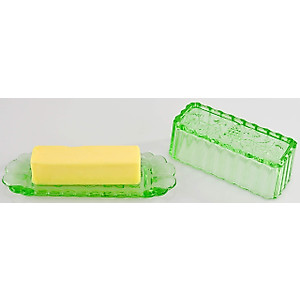 HOME-X Depression Style Glass Butter Dish with Lid and Grape Pattern, Retro Kitchen Decor, Wedding Gift