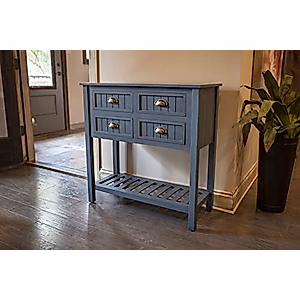Decor Therapy Bailey Bead Board 4-Drawer Console Table, Antique Navy