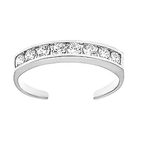 Ritastephens 14k White Gold Eternity Band Cubic Zirconia Toe Ring Channel Set Adjustable Body Jewelry