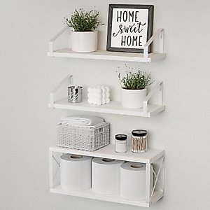 RICHER HOUSE Floating Bathroom Shelves, Bathroom Shelves Over Toilet, White Shelves for Bathroom Wall Decor, Wall Mounted Hanging Shelves for Bedroom, Kitchen Wall Storage and Organizers - White