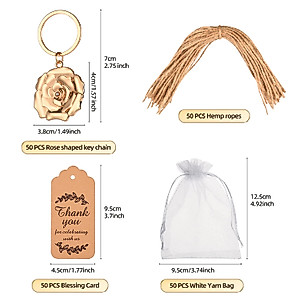 KaGrbves 50pcs Keychains/Keyrings for Baby Shower,Wedding or Bridal Shower Party Favors,Gift,Souvenirs to Guests Bulk with Gift Tags and White Bags(Rose flower)
