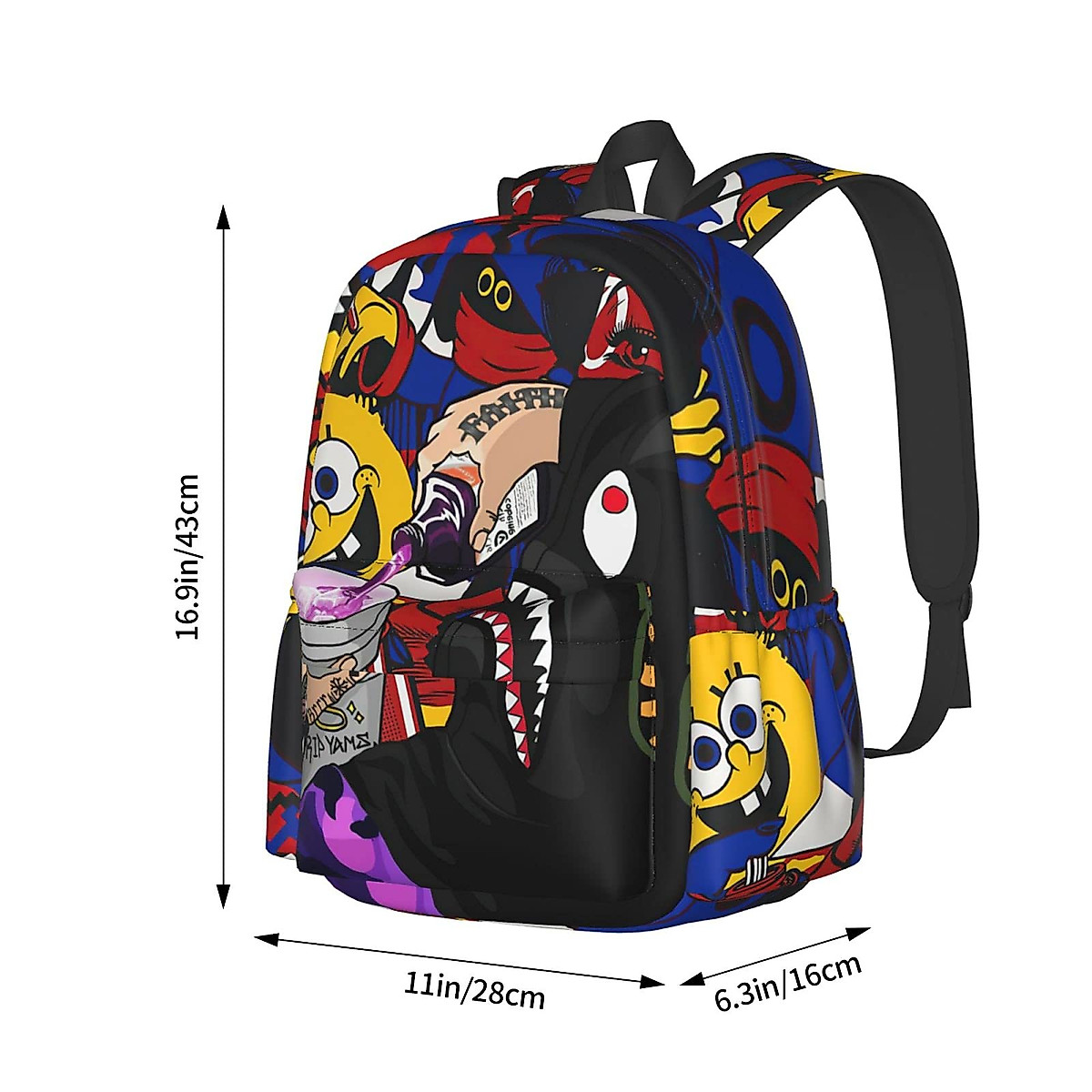 Vkaxopt Backpack Shark Teeth Camo Backpacks Travel Laptop Daypack Big Capacity Bookbag Fashion Durable for Men and Women, One Size