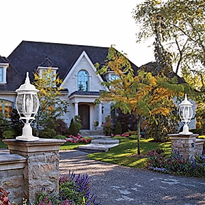 Krychilier Outdoor Lamp Post, 3-Light Pier Mount Outdoor Lighting Traditional Post Mount with White Finish, Exterior White Post Lantern(White, 3-Light)