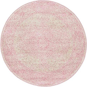 Rugs.com Dover Collection Rug – 3 Ft Round Pink Low-Pile Rug Perfect for Kitchens, Dining Rooms