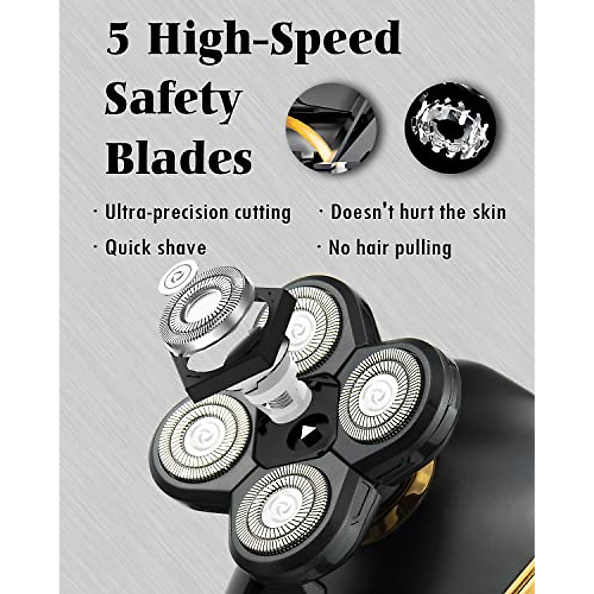 Amble 5-in-1 Electric Shavers for Bald Men Head - Waterproof, Faster-Charging, LED Display, Rechargeable, Cordless Rotary Razor - Grooming Shaver Kit - Beard Trimmer, Nose Hair& Hair Clippers