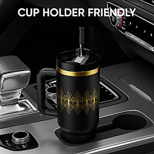 KEWIXY 40 oz Tumbler With Handle and Straw, Gloss Insulated Travel Tumbler, Fits in Cup Holder, Travel Coffee Mug with Lid, Included Leak Proof Straw Cover -Art Lines