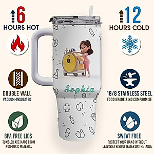 Personalized Nurse Tumbler 40oz -hyperbaric medicine-Custom Name Insulated Travel Mug with Handle & Straw, Gift for Nurses, Medical Workers, Appreciation, Mother's Day ilbGDi