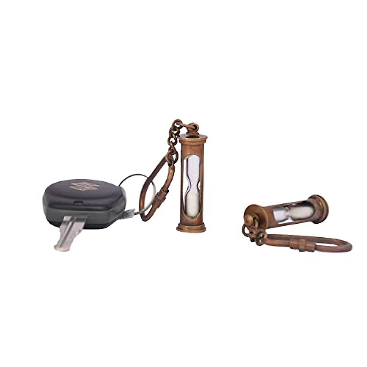 WOANIN Sand Timer Clock Key Ring - Nautical Maritime, Sand Timer Antique Brass Keychain Gift for Women Men