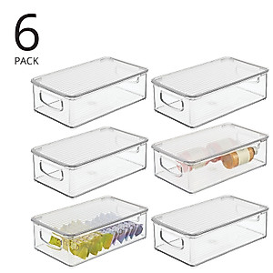 mDesign Plastic Pantry Storage Box Container with Lid and Built-In Handles - Organization for Flour, Cereal, Pasta, Rice, or Food in Kitchen Cupboard, Ligne Collection, 6 Pack, Clear/Clear