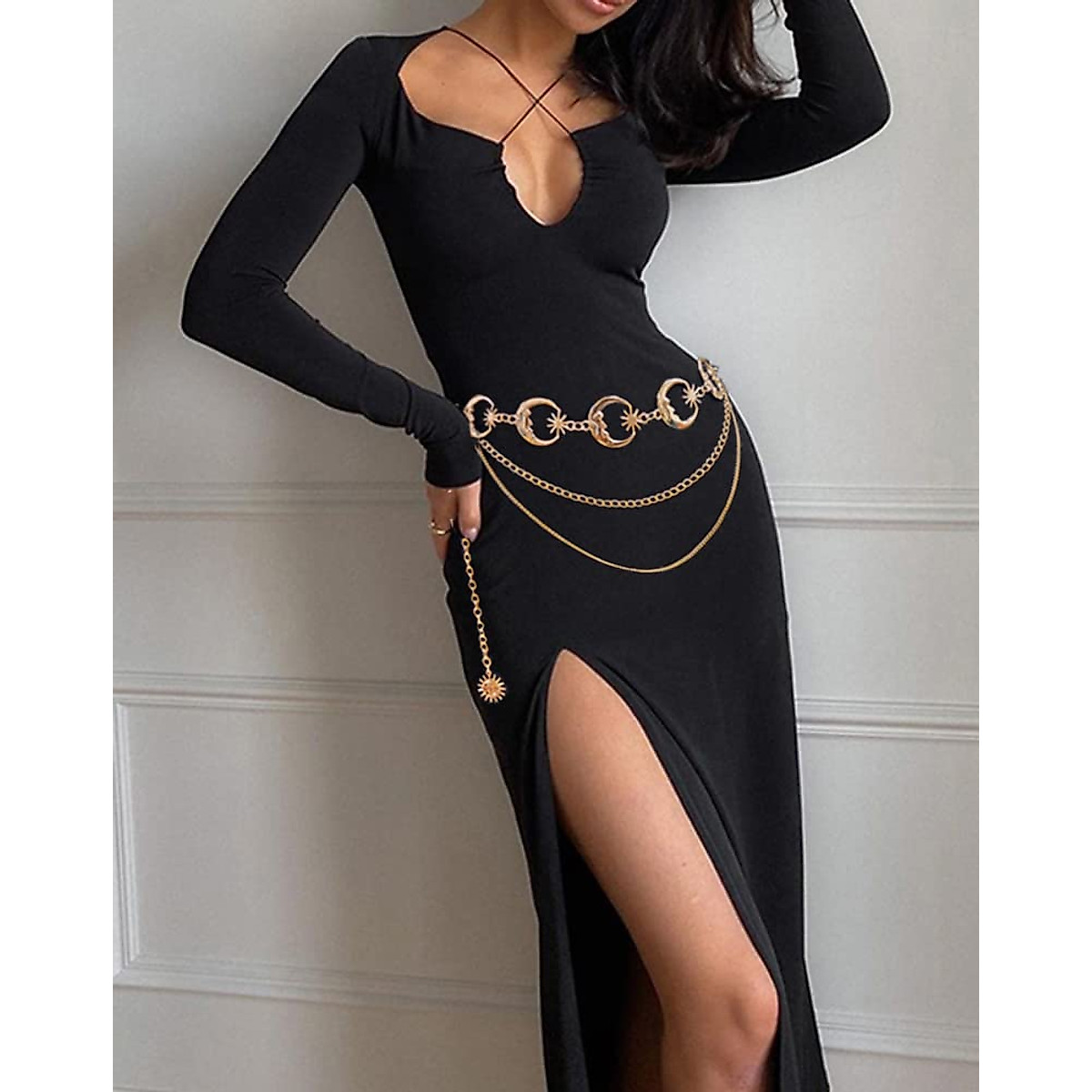 Multilayer Sun Moon Chain Belt Metal Waist Chain Belt Gold Silver Chain Belt for Women Belly Chain Belt Bohemia Body Jewelry