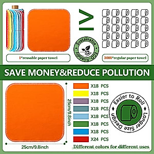 Oudain 150 Pcs Reusable Paper Towels Multi Colors Kitchen Paperless Towels 9.8 x 9.8 Inch Absorbent Washable Paperless Paper Towels Reusable Napkins Cleaning Cloths for Household Cleaning 8 Colors
