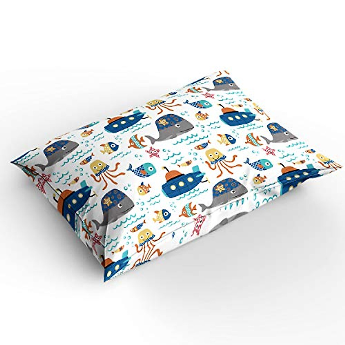 Duvet Cover, Washed Microfiber Comforters Twin Size, Ocean Adventure Submarine Cute Animals Duvet Cover and 2 Pillow Shams, Room Decor Aesthetic 3 Piece Bedding Sets Twin for Kids Teens Adults