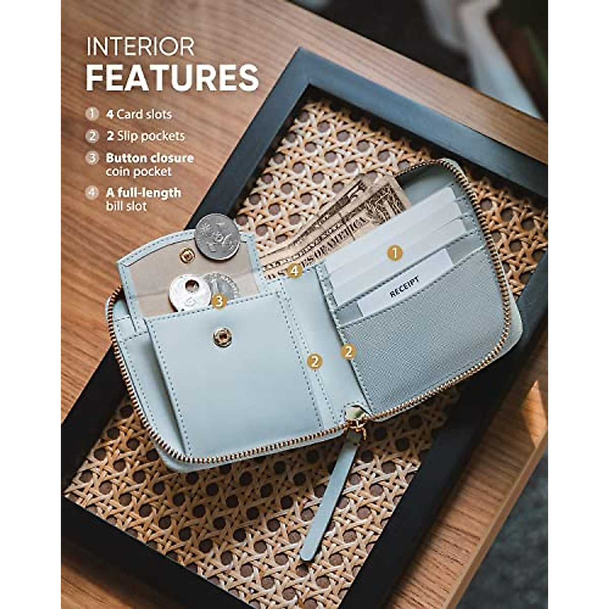 Vulkitty Women Leather Wallet RFID Blocking Bifold Slim Coin Purse Credit Card Holder with Zipper Pocket Case