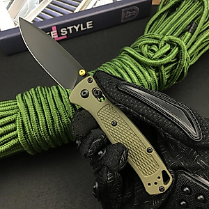 Manual Open Bugout 535 Folding Knife, Axis Lock Pocket Knife with 3 Inch 8Cr13MoV Blade, Glass Reinforced Nylon Grivory Handle, Belt Clip for Camping Hunting