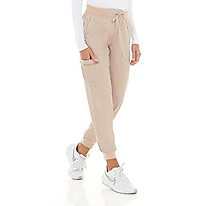 MediChic Mini Marilyn Knit Waist Scrub Joggers Pants with 4-Way Stretch Six Pockets Medical Nursing Slim Tapered Jogger Khaki