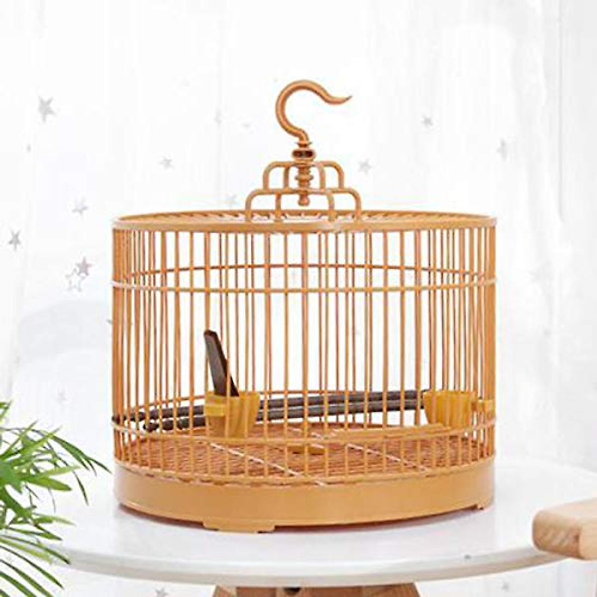 Round Bird Cage, Plastic Bird House Carrier, Vintage Style Hanging Bird Cage with 2 Feeding Cups for Small Birds Parrot (30cm in Diameter)