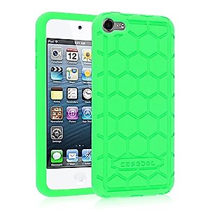 Fintie Silicone Case for iPod Touch 7 iPod Touch 6 iPod Touch 5 - (Honey Comb Series) Impact Shockproof Anti Slip Soft Protective Cover for iPod Touch 7th 6th 5th, Green-Glow in The Dark