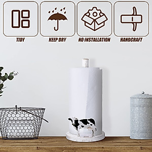 Farmhouse Paper Towel Holder Cow Rooster Sunflower Wooden Paper Towel Stand Paper Towel Dispenser Decorative Farm Kitchen Accessories for Kitchen Bathroom Table Decoration (Cow)