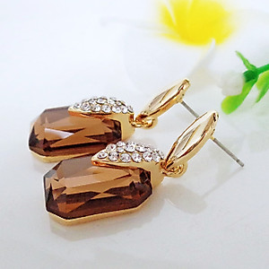 Navachi 18k Gold Plated Spindle Shape Metal White Crystal Square Brown Zircon Dangle Az1949 Stud Earrings