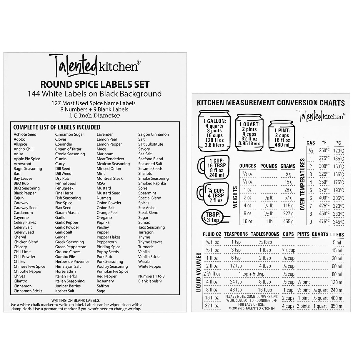 Talented Kitchen 14 Pack Glass Spice Jars with 269 Spice Labels, Empty Square Spice Bottles Containers 4 oz with Pour/Sift Shaker Lid, Spice Organization and Storage (Water Resistant)