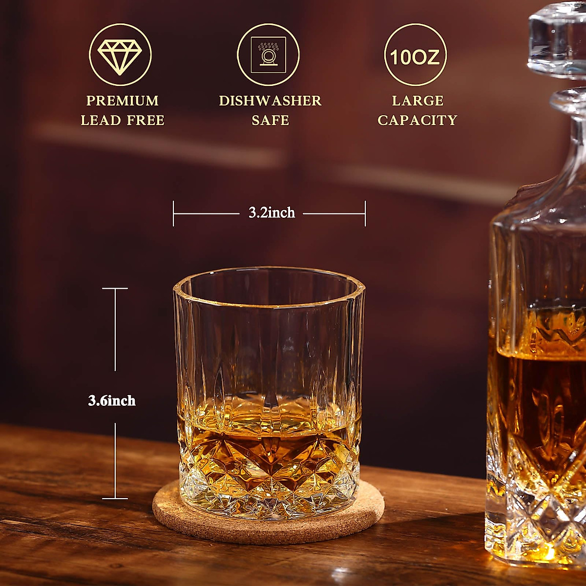 Whiskey Rocks Glass Set In Gift Box - Includes 2 Crystal Bourbon Glasses and 2 Big Ice Ball Molds - 10 Oz Old Fashioned Glasses for Scotch, Cocktails, Rum, Cognac, Vodka - Unique Gift for Men