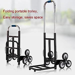 Generic Hand Trucks Heavy-Duty Steel Stair Climbing Cart, Folding Hand Truck, Multifunctional Trolley, 6-Wheel Solid Rubber Wheel Transport Cart, 100kg Load Capacity