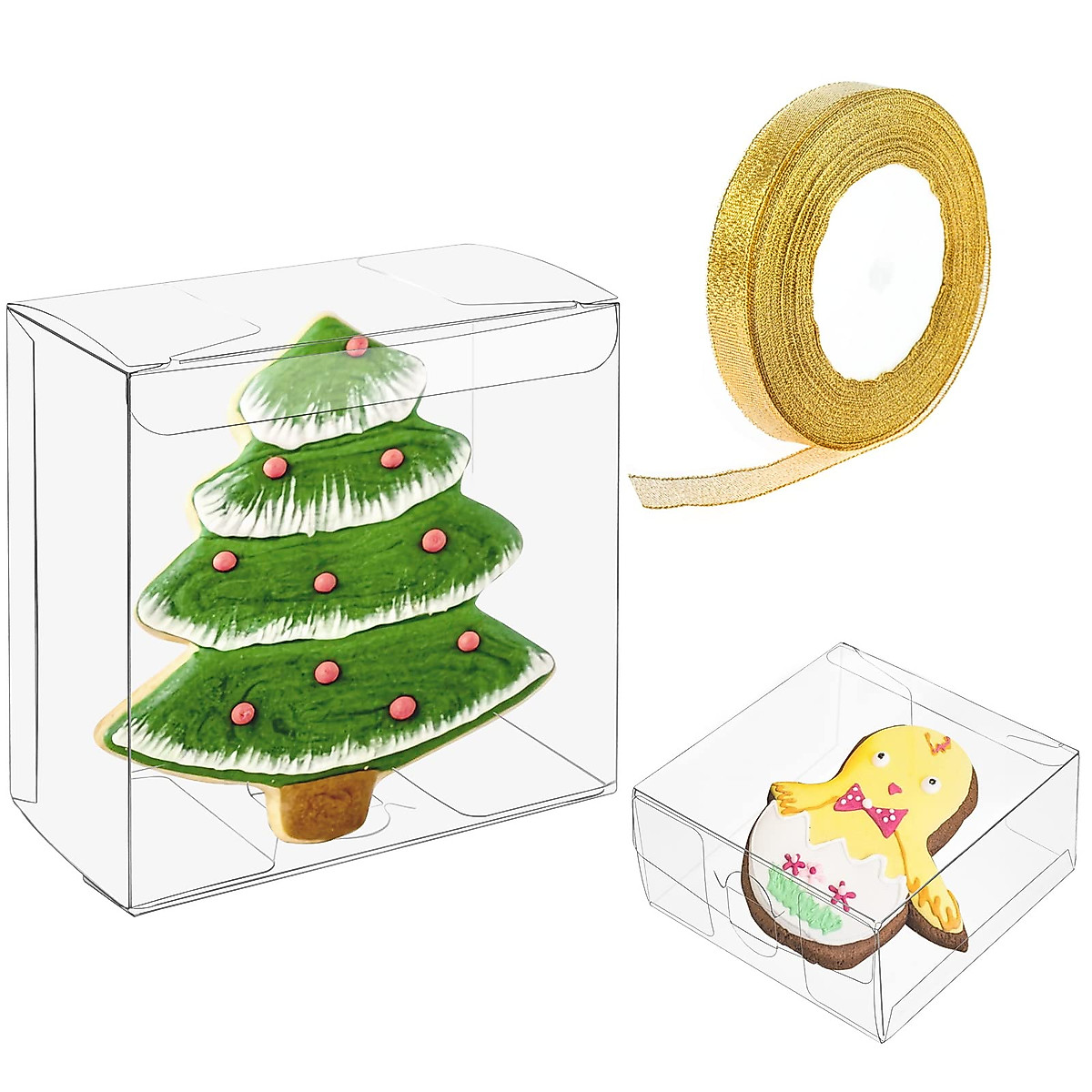 Vowcarol 4x4x1.5 Boxes Clear Sugar Cookies Containers, Wedding Favour Boxes Transparent Gift Boxes for Candy Chocolate Valentine - 50PCS