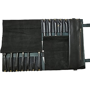 Heritage Handikrafts Genuine Lightweight Premium Leather Professional Black Chef Knife Bag/Chef Knife Roll 14 Slots Space