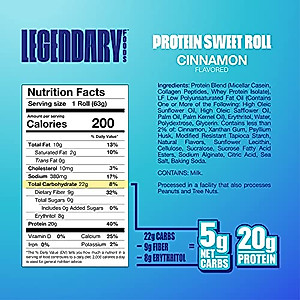 Legendary Foods High Protein Snack Cinnamon Sweet Roll | 20 Gr Pure Protein Bar Alternative | Low Carb Food | Low Sugar & Gluten Free Keto Breakfast Snacks | Healthy Cinnamon Rolls (10-pack)